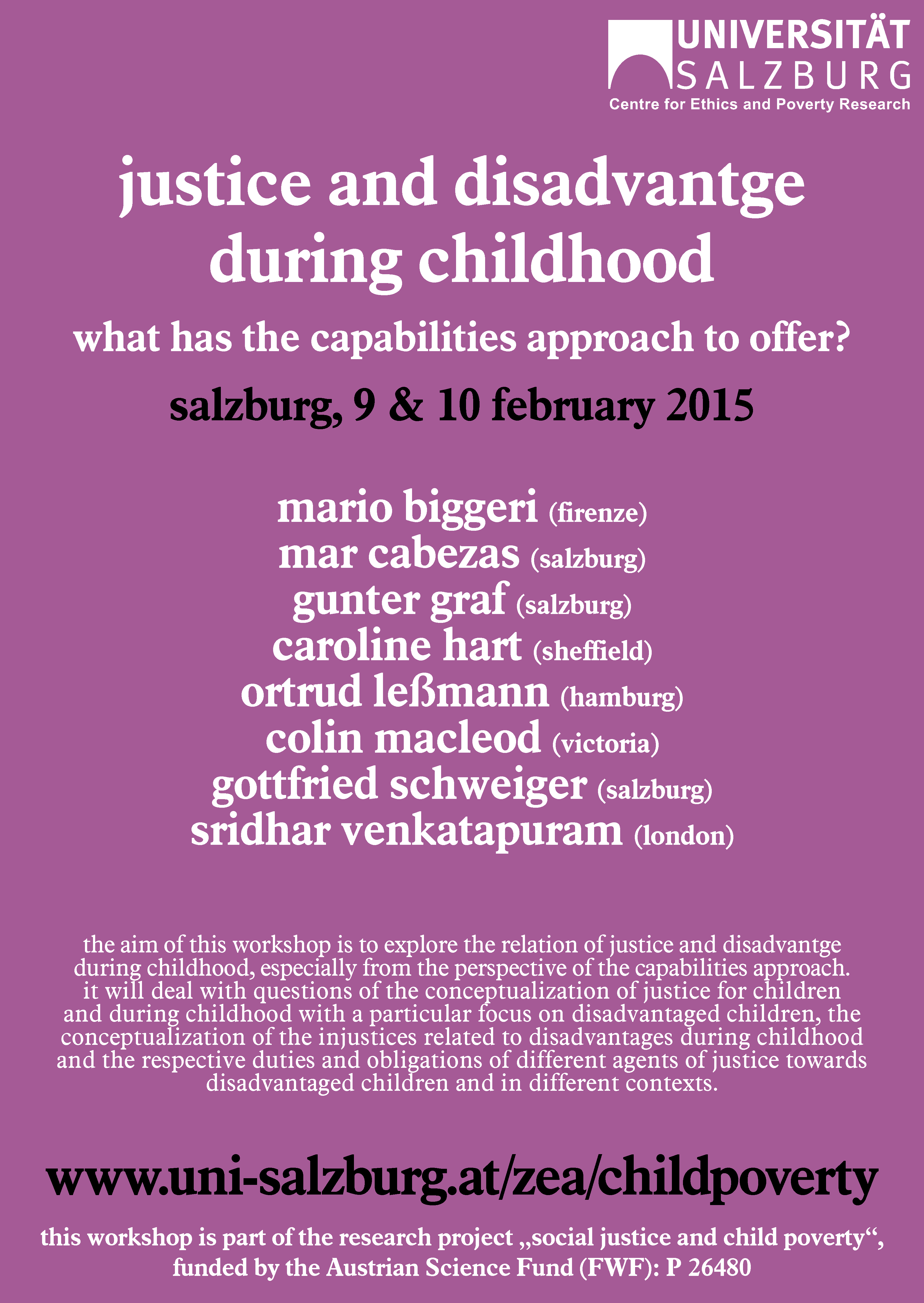Workshop „Justice and disadavantage during childhood: What has the ...