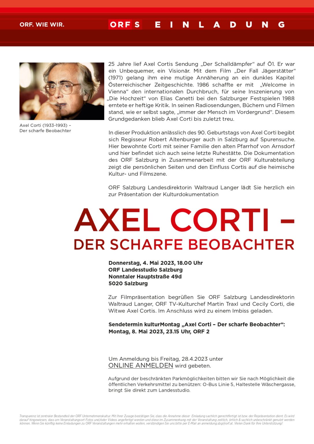 Veranstaltungstipp: Präsentation der Kulturdokumentation AXEL CORTI – DER SCHARFE BEOBACHTER ...