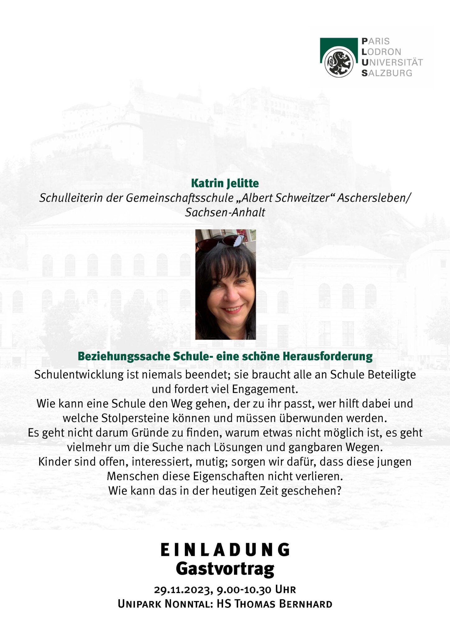 Einladung zum Gastvortrag: Beziehungssache Schule – eine schöne Herausforderung - Paris Lodron ...