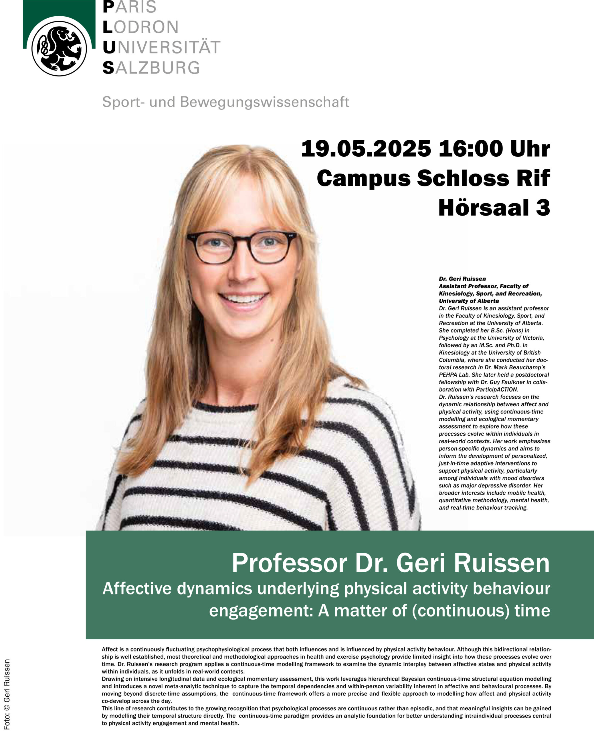 Gastvortrag Professor Dr. Geri Ruissen - Universität Salzburg